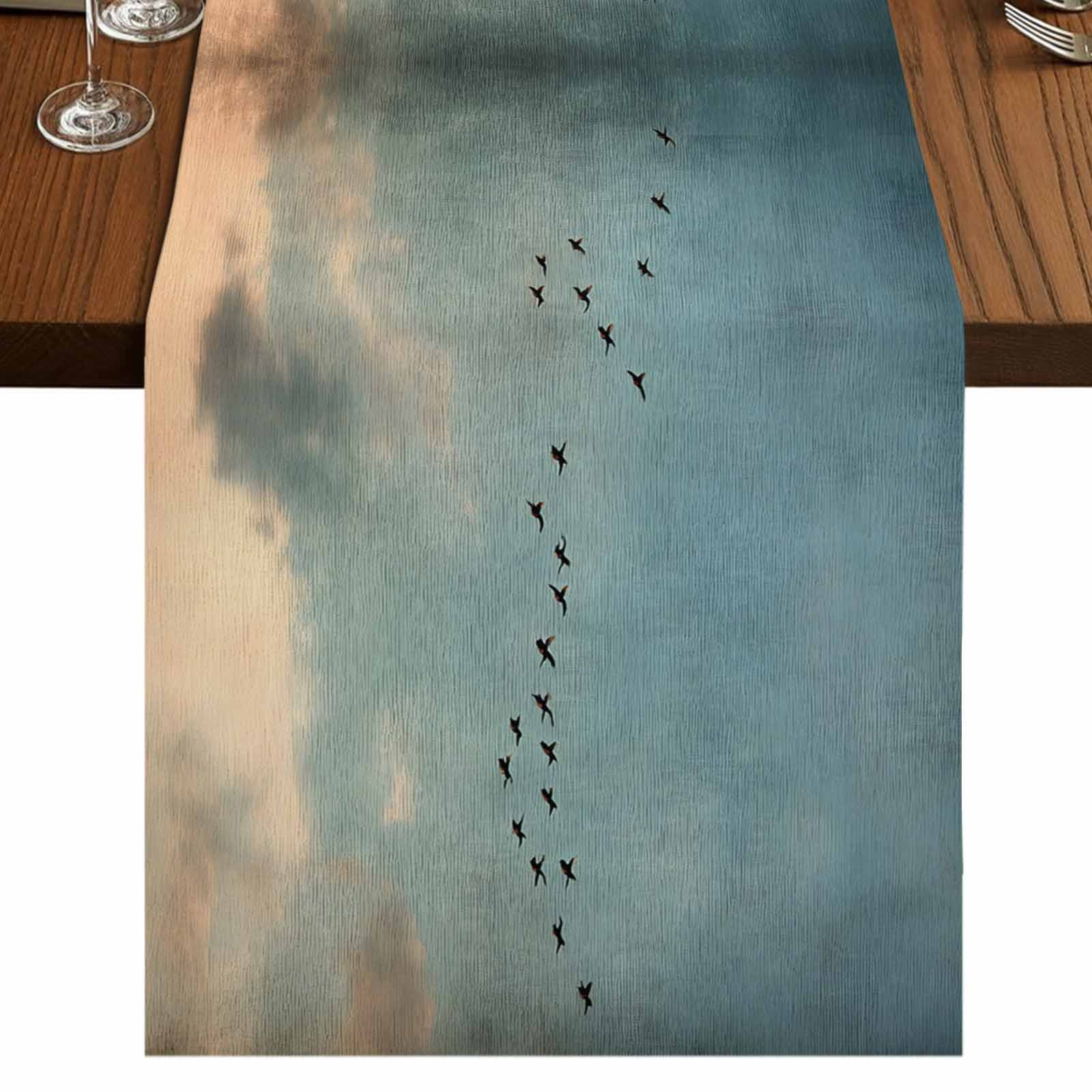 Vintage Bird Silhouette 108 Inch Table Runner, Sunset GlowLandscape ...