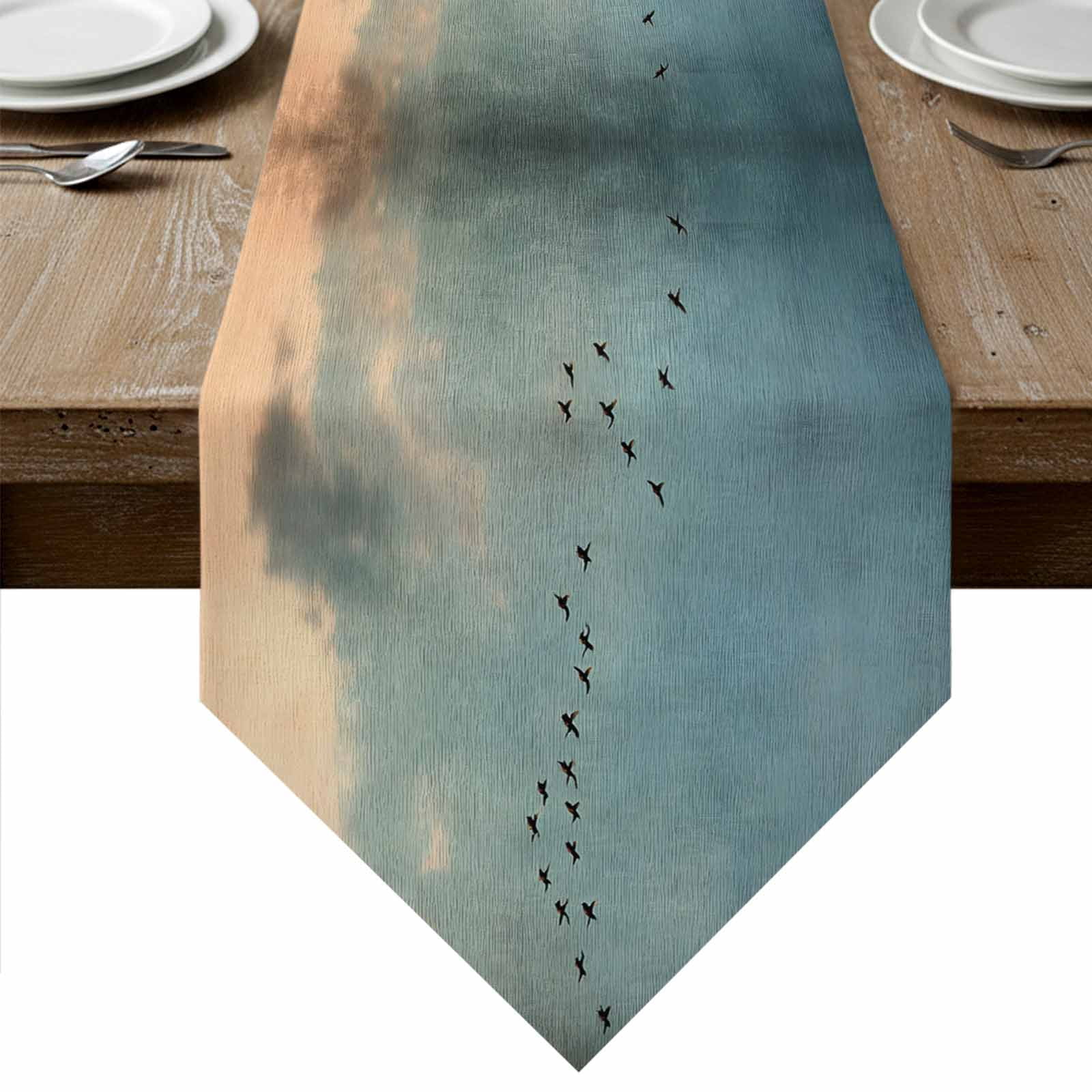 Vintage Bird Silhouette Table Runner Linen Burlap Table Runner 70 ...