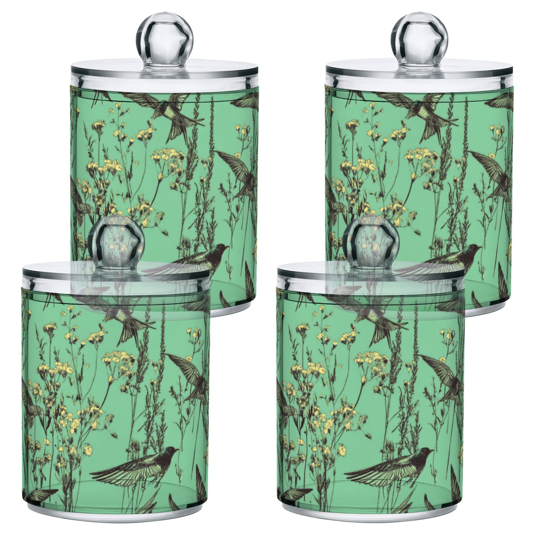 Vintage Birds and Flowers Bathroom Canisters Set of 4 Translucent ...