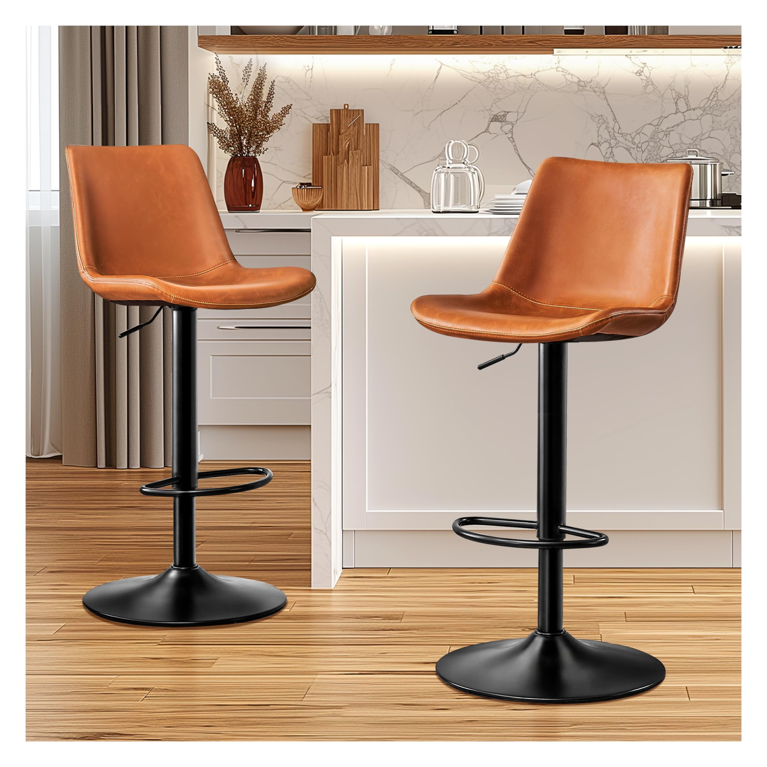 Vintage Bistro Bar Stool with Crazy Horse Leather, Adjustable Height ...