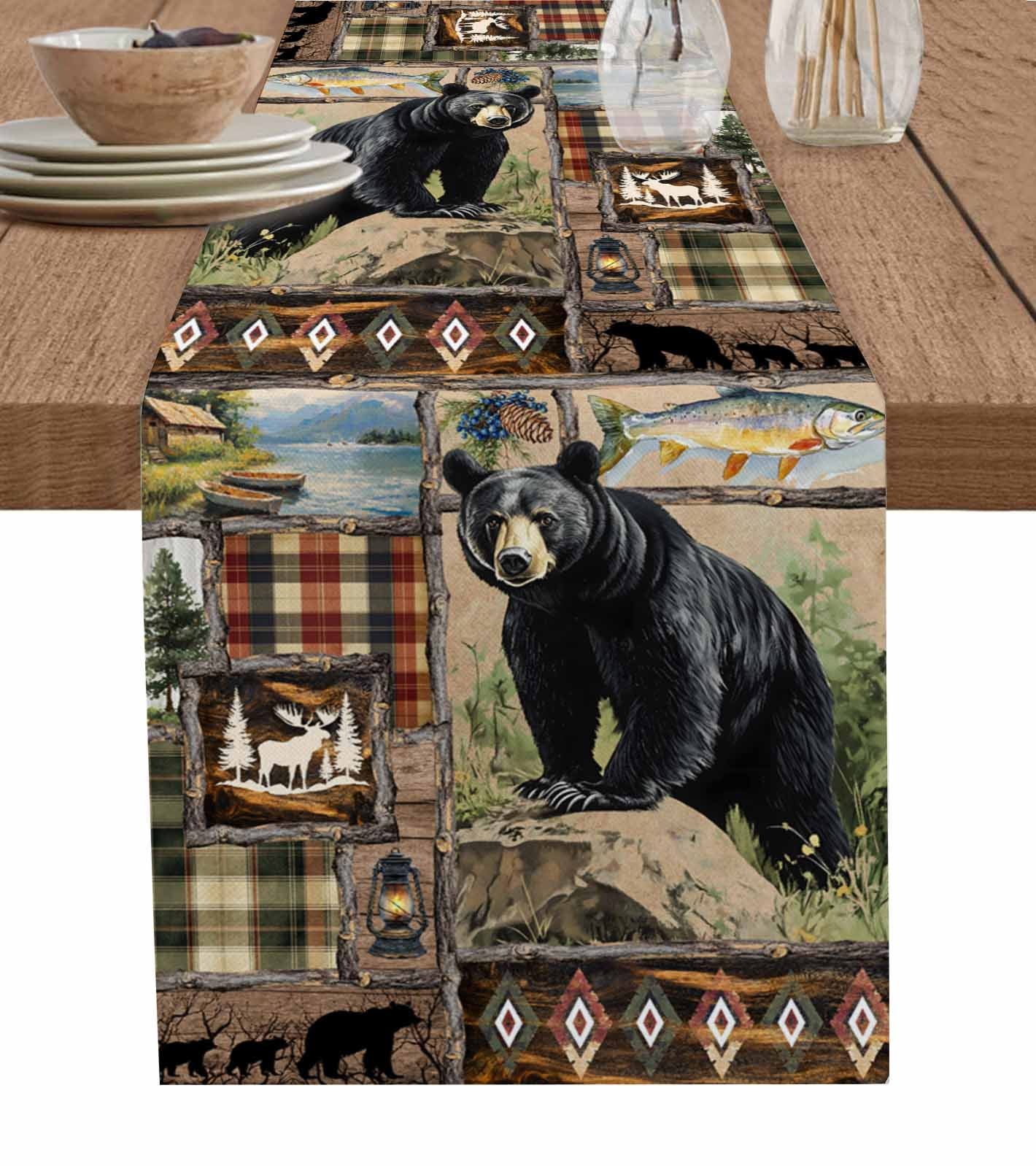 Vintage Black Bears Burlap Cotton Table Runner 14x72 Inches Long ...