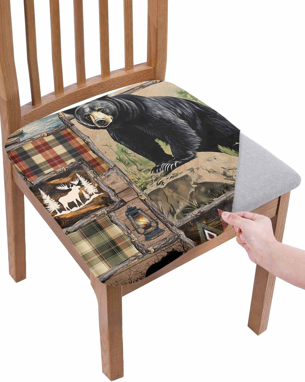 Vintage Black Bears Chair Seat Covers for Dining Room Stretch Chair ...