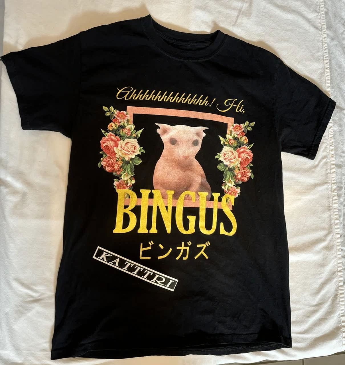 Vintage Black Bingus Funny Cat Japanese Aesthetic T-Shirt Mediumhot ...