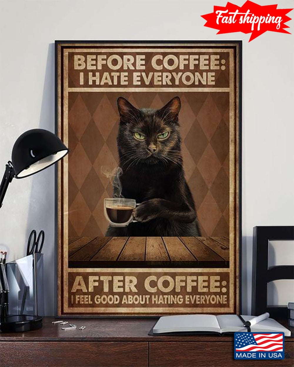 Vintage Black Cat Before Coffee I Hate Everyone After Coffee I Feel ...