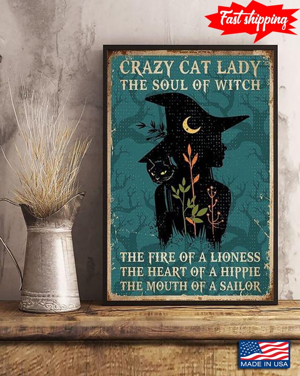 Vintage Black Cat & Witch Crazy Cat Lady The Soul Of Witch The Fire Of ...