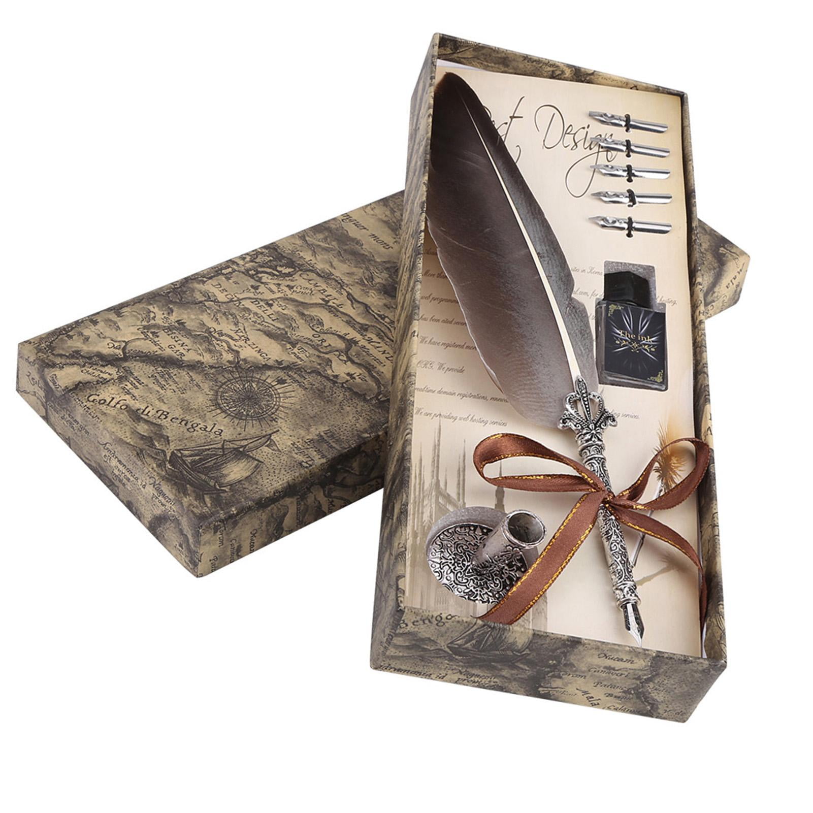 Vintage Black Feather Pen and Ink Set, Classic Series Goose Quill Pen ...