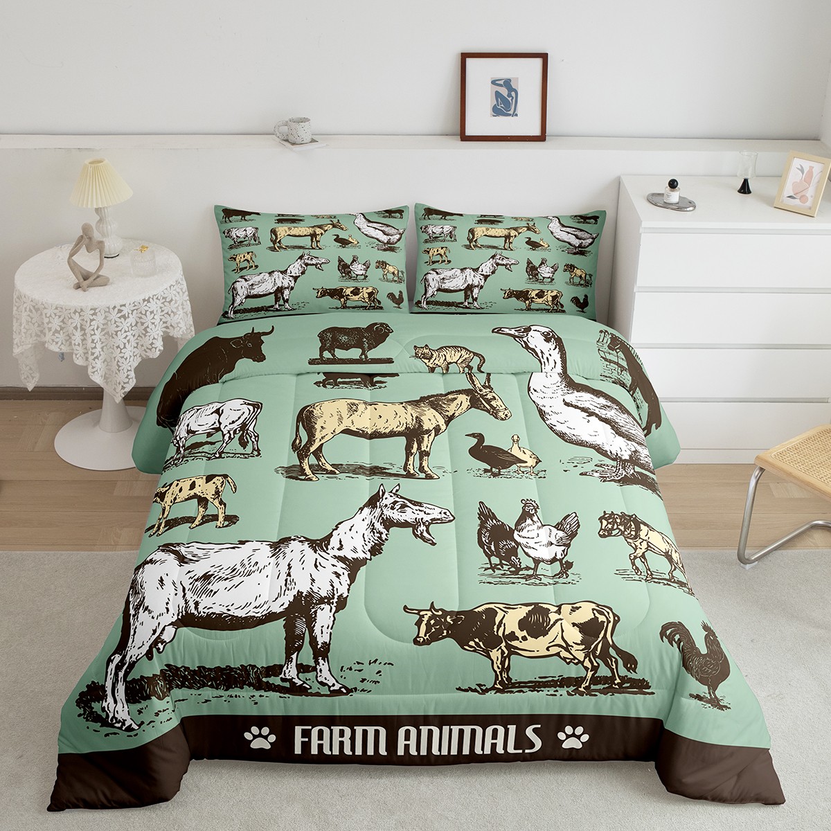 Vintage Black Green Comforter Set King Horse Highland Bull Bedding Set ...