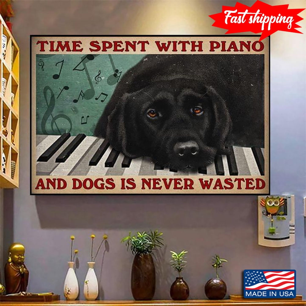 Vintage Black Labrador Retriever & Musical Notes Time Spent With Piano ...