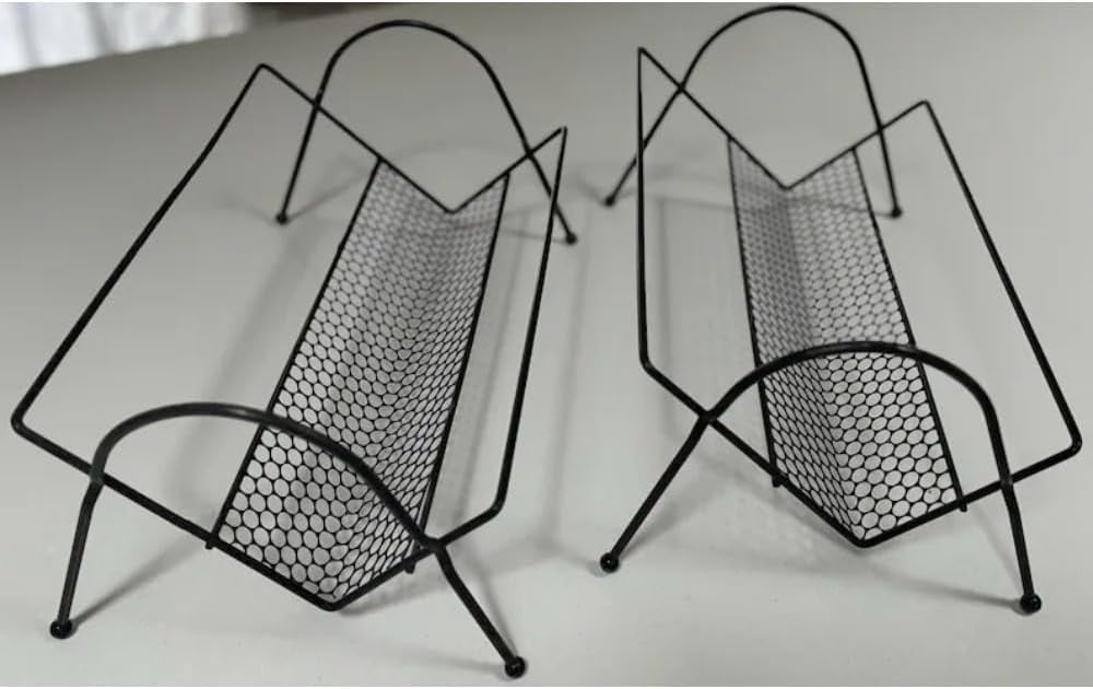 Vintage Black Metal Wire Mesh Book Racks, Mid Century Storage Shelves ...