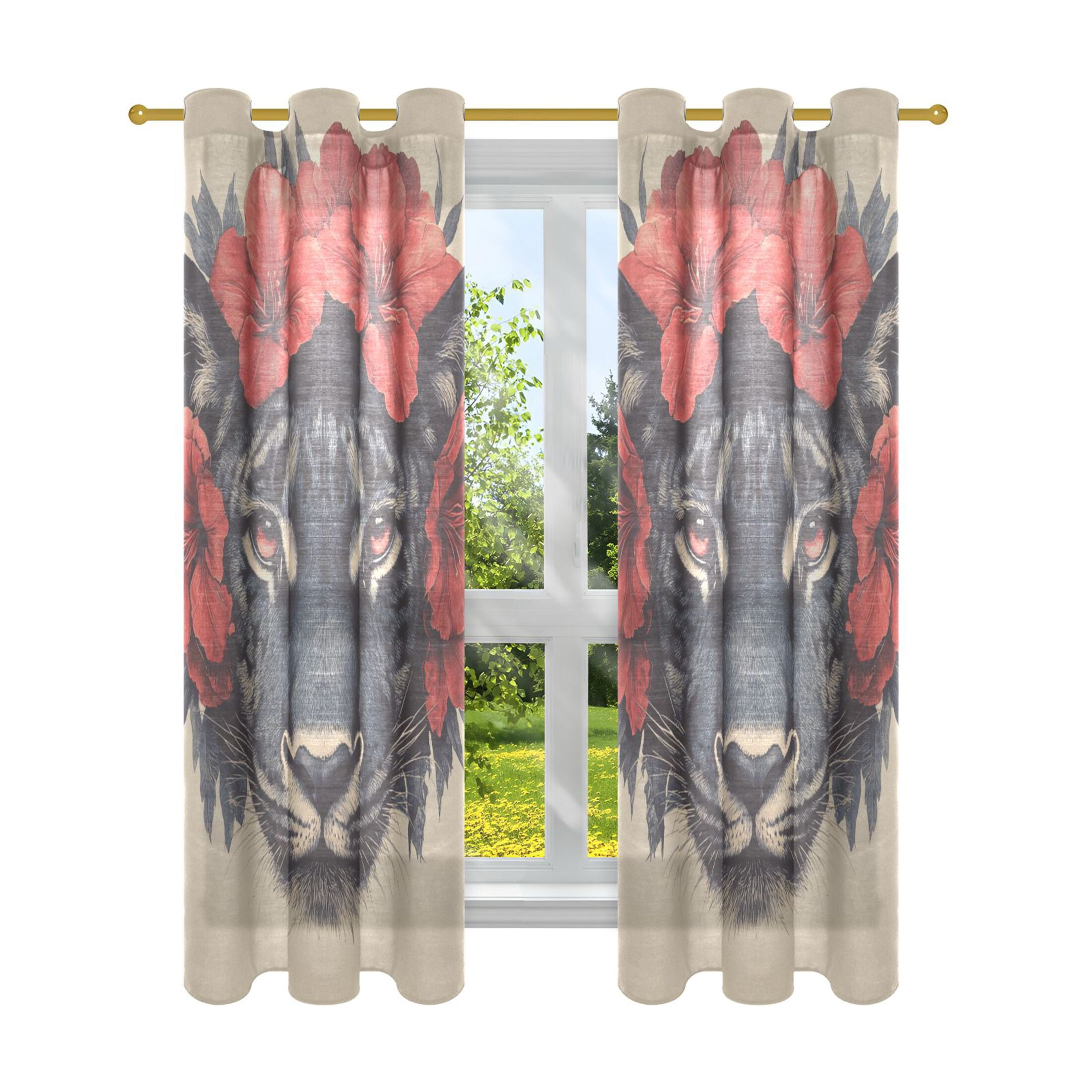 Vintage Black Panther with Saffron Semi Sheer Curtains for Living Room ...