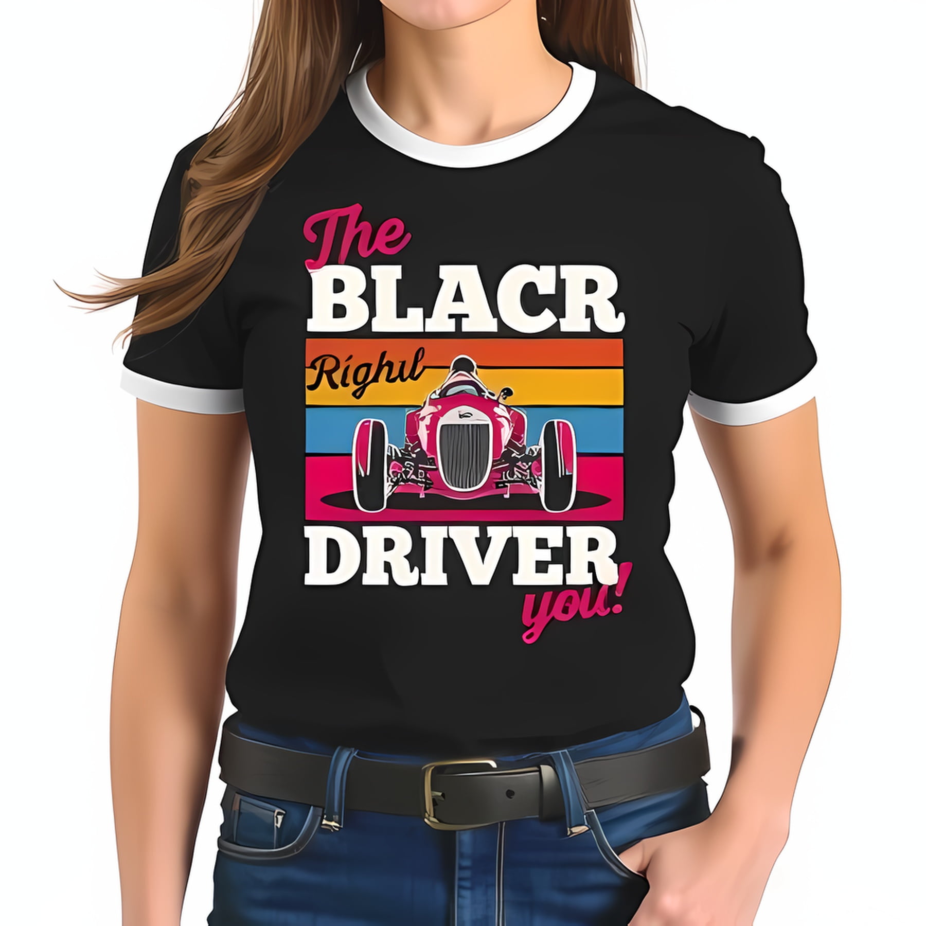 Vintage Black Ringer T-Shirt with Red Race Car Illustration ...
