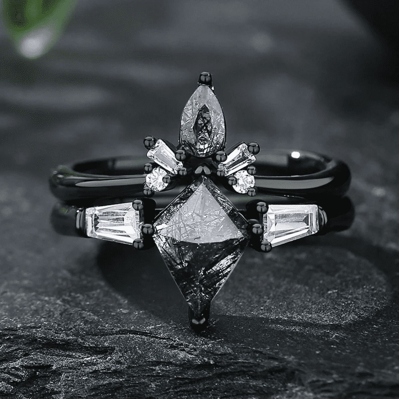 Vintage Black Rutilated Quartz Engagement Ring Set in 14K Black Gold ...