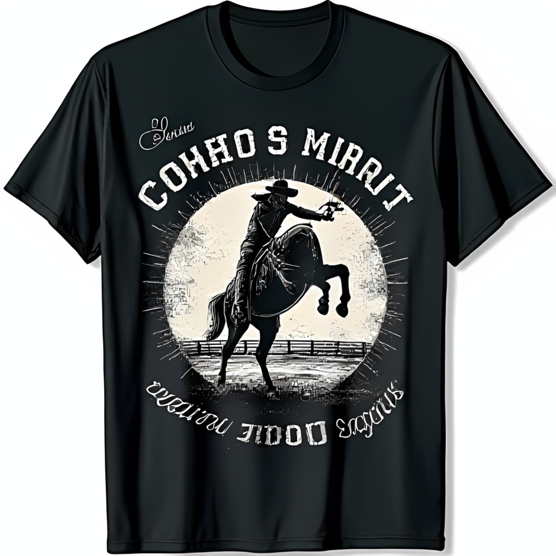 Vintage Black T-Shirt with Cowboy Riding Rearing Horse Graphic COHO S ...
