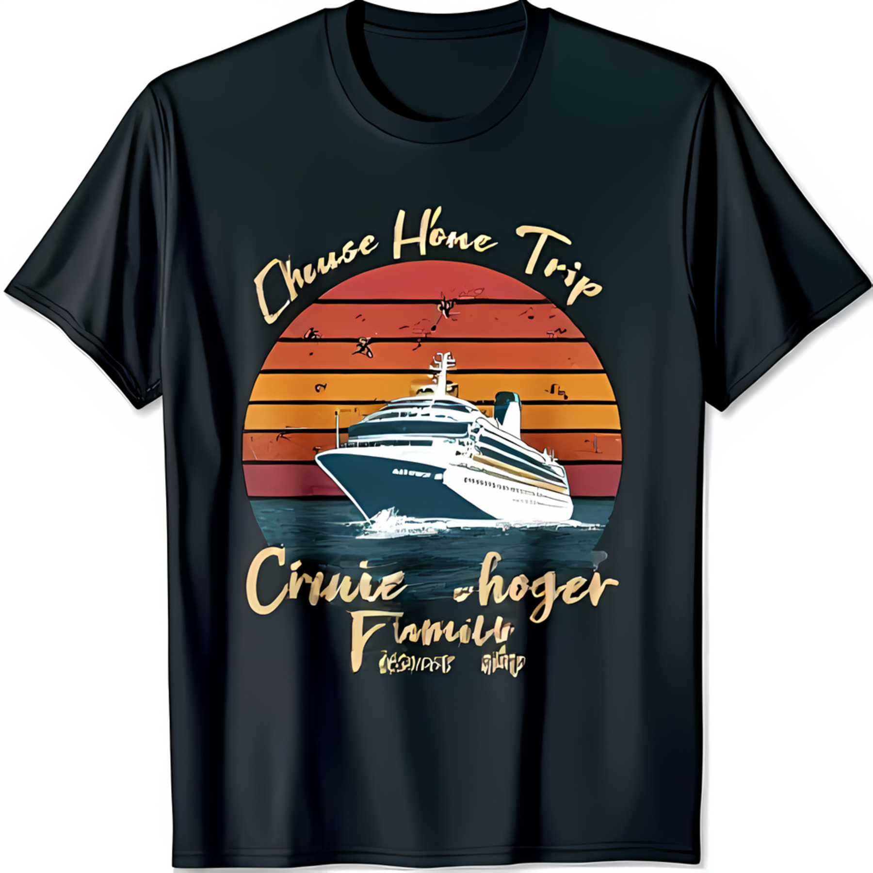 Vintage Black T-Shirt with Cruise Ship Sunset Graphic Hoge Family ...