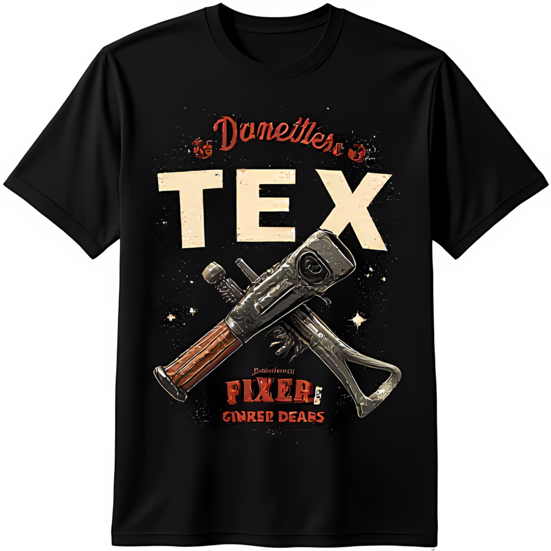 Vintage Black T-Shirt with Damnettles Tex Graphic & Crossed Tools ...