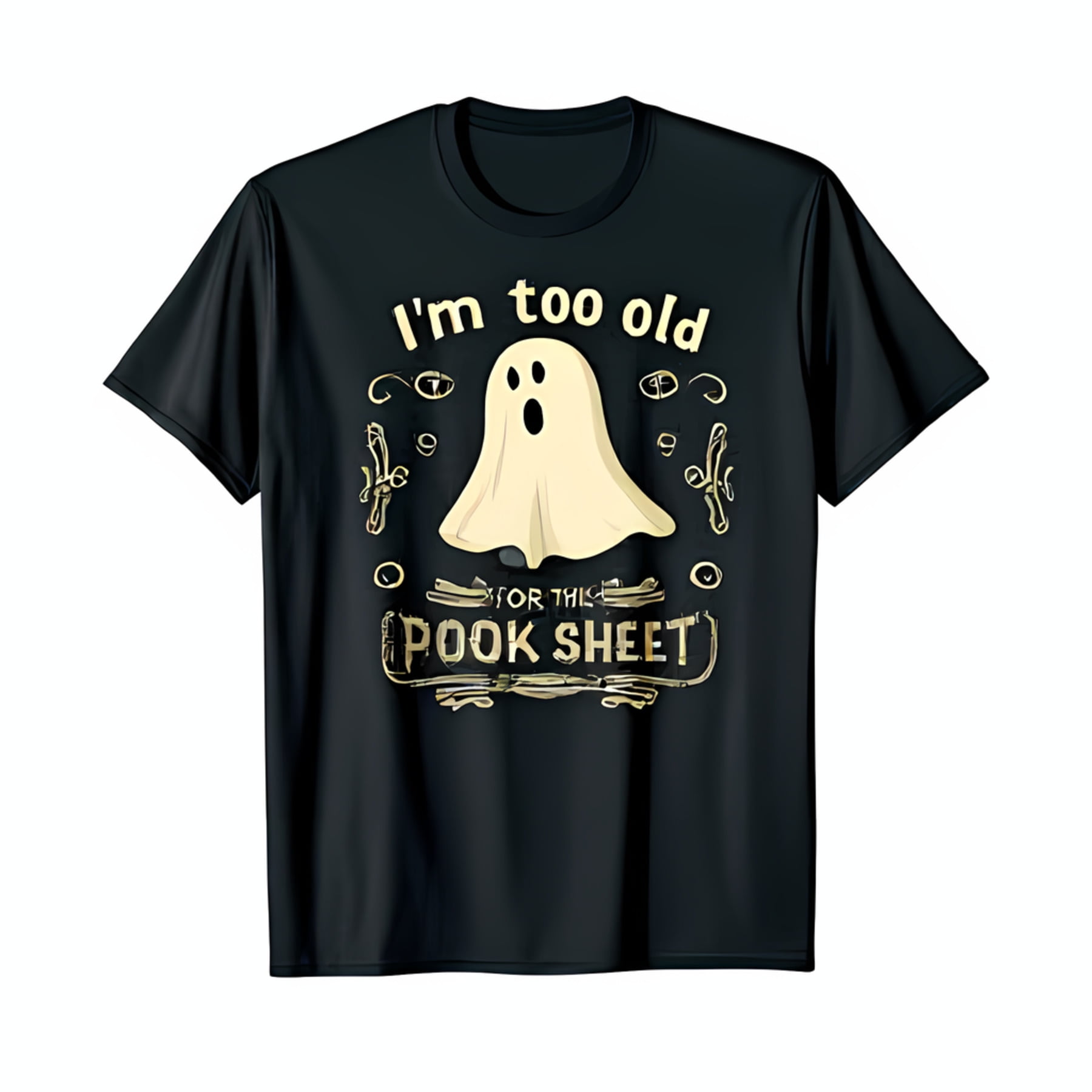 Vintage Black T-Shirt with Gold Text & White Ghost 'I'm Too Old for ...