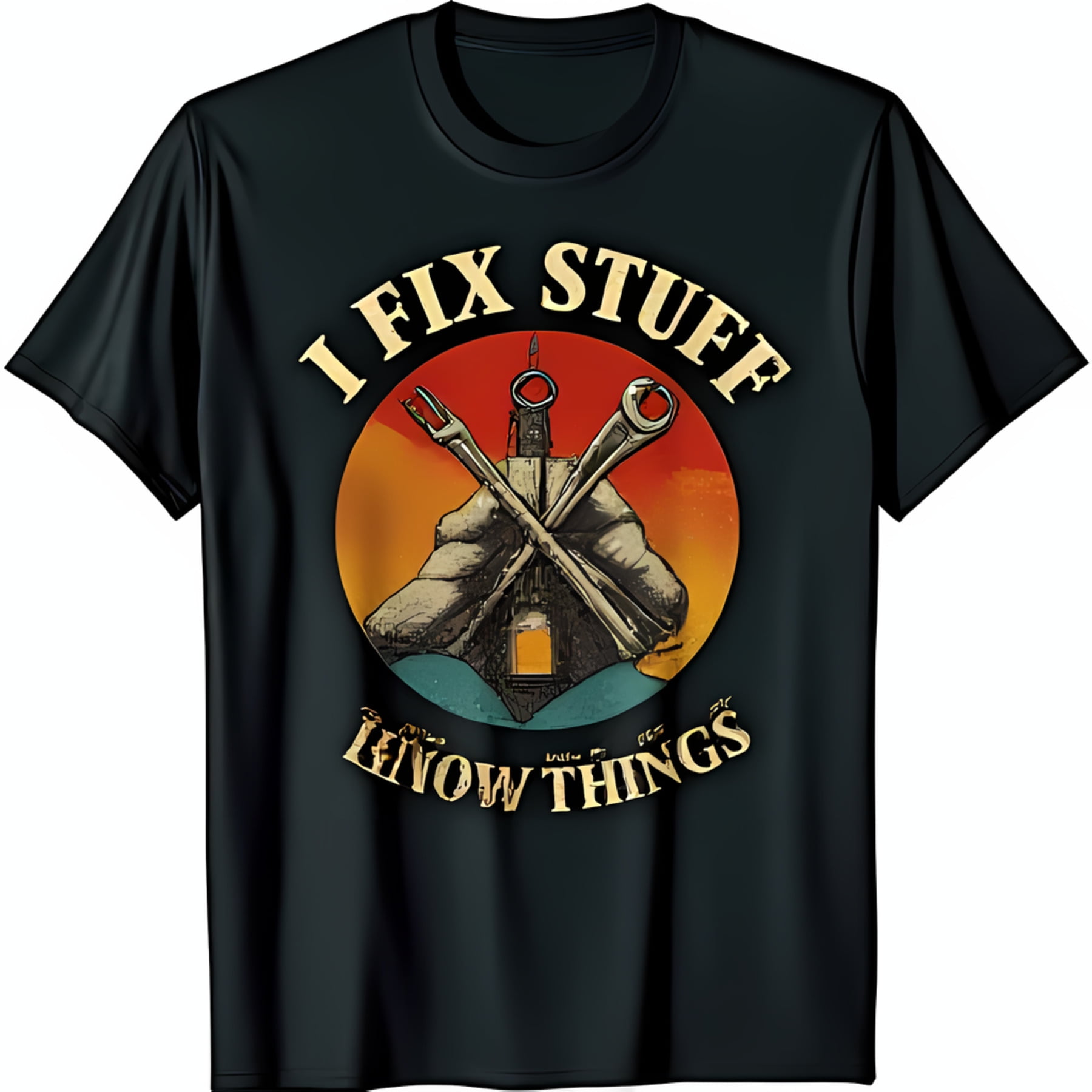 Vintage Black T-Shirt with I FIX STUFF Graphic House & Tools Design ...