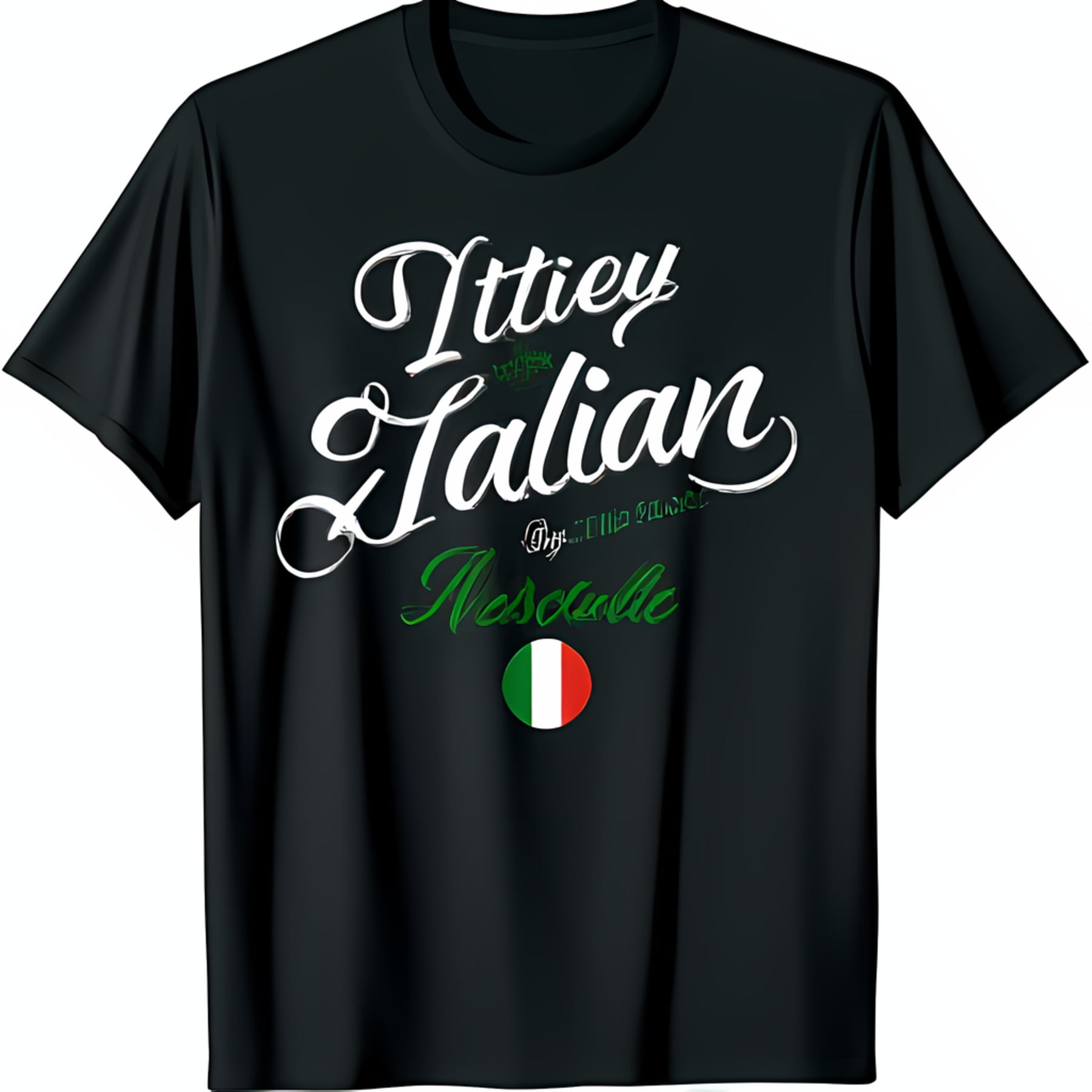 Vintage Black T-Shirt with Ittie y Italian by Nescuik Cursive Design ...