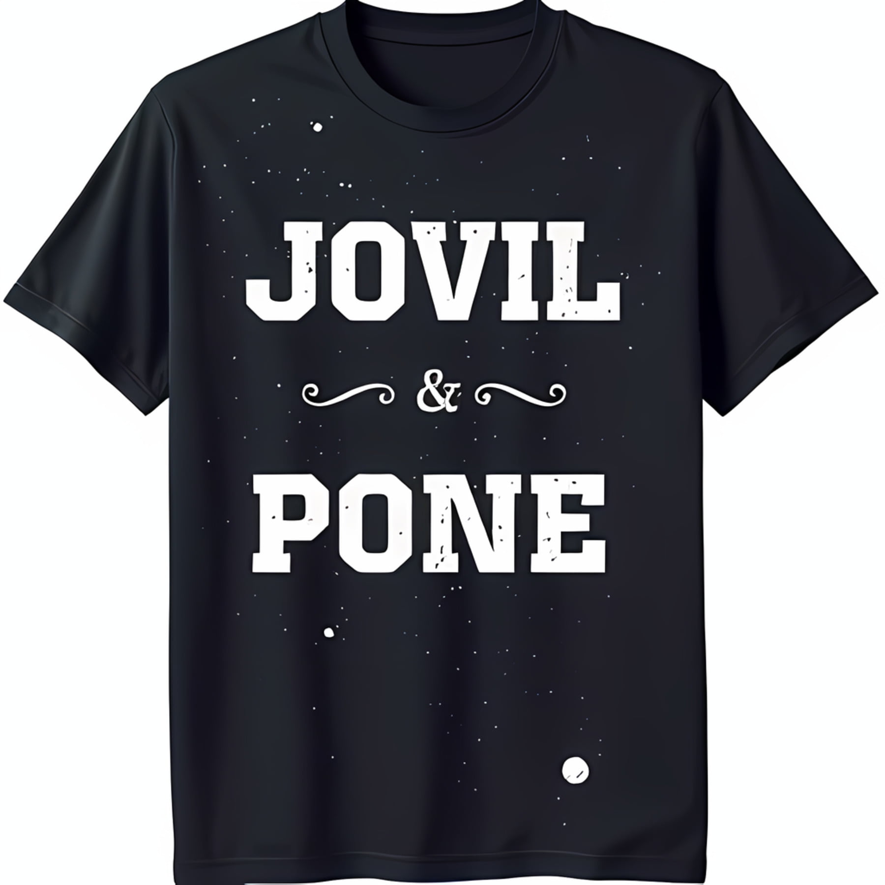 Vintage Black T-Shirt with 'JOVIL & PONE' Print & Dotted Background ...