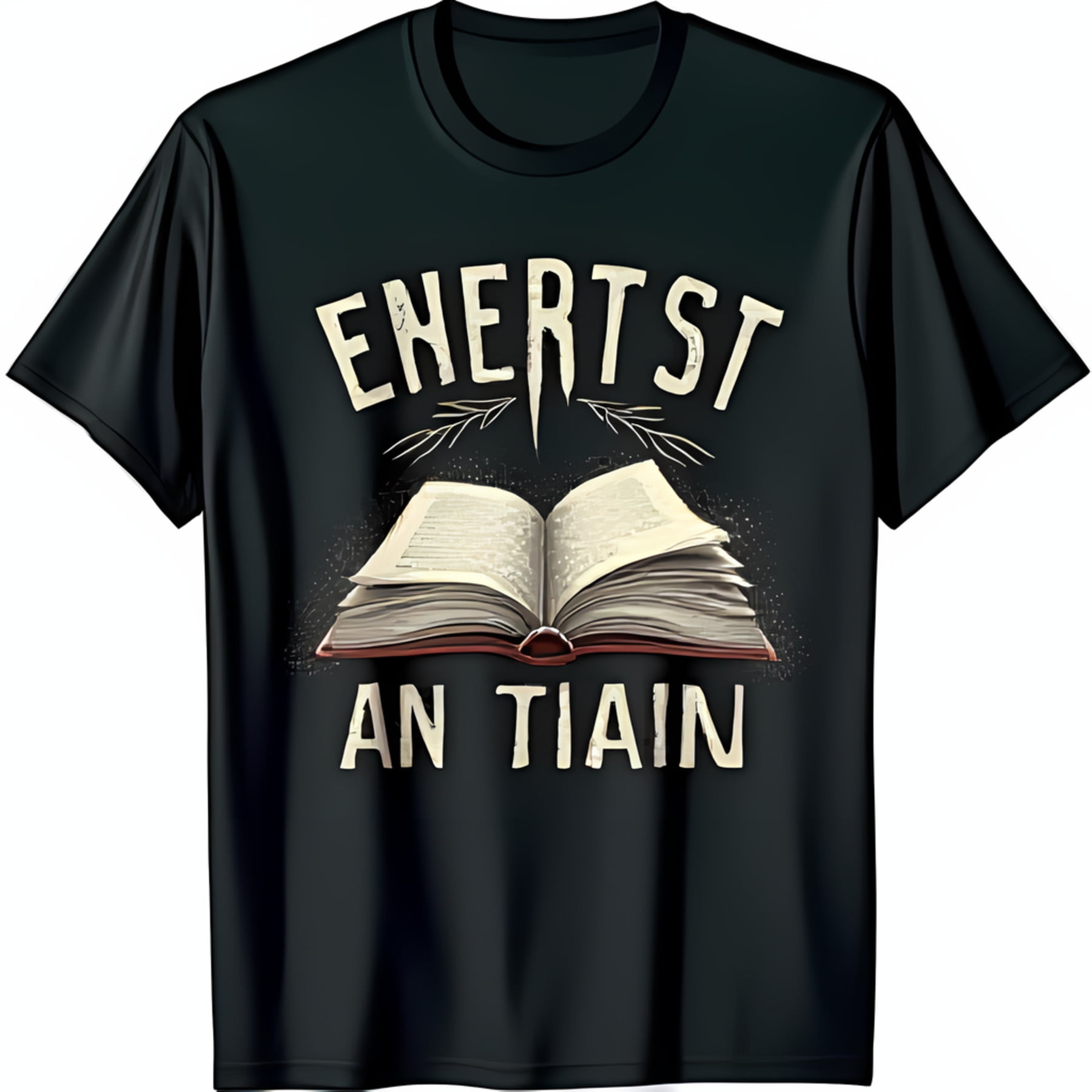Vintage Black T-Shirt with Open Book Graphic & 'Eherts An Tiain' Text ...