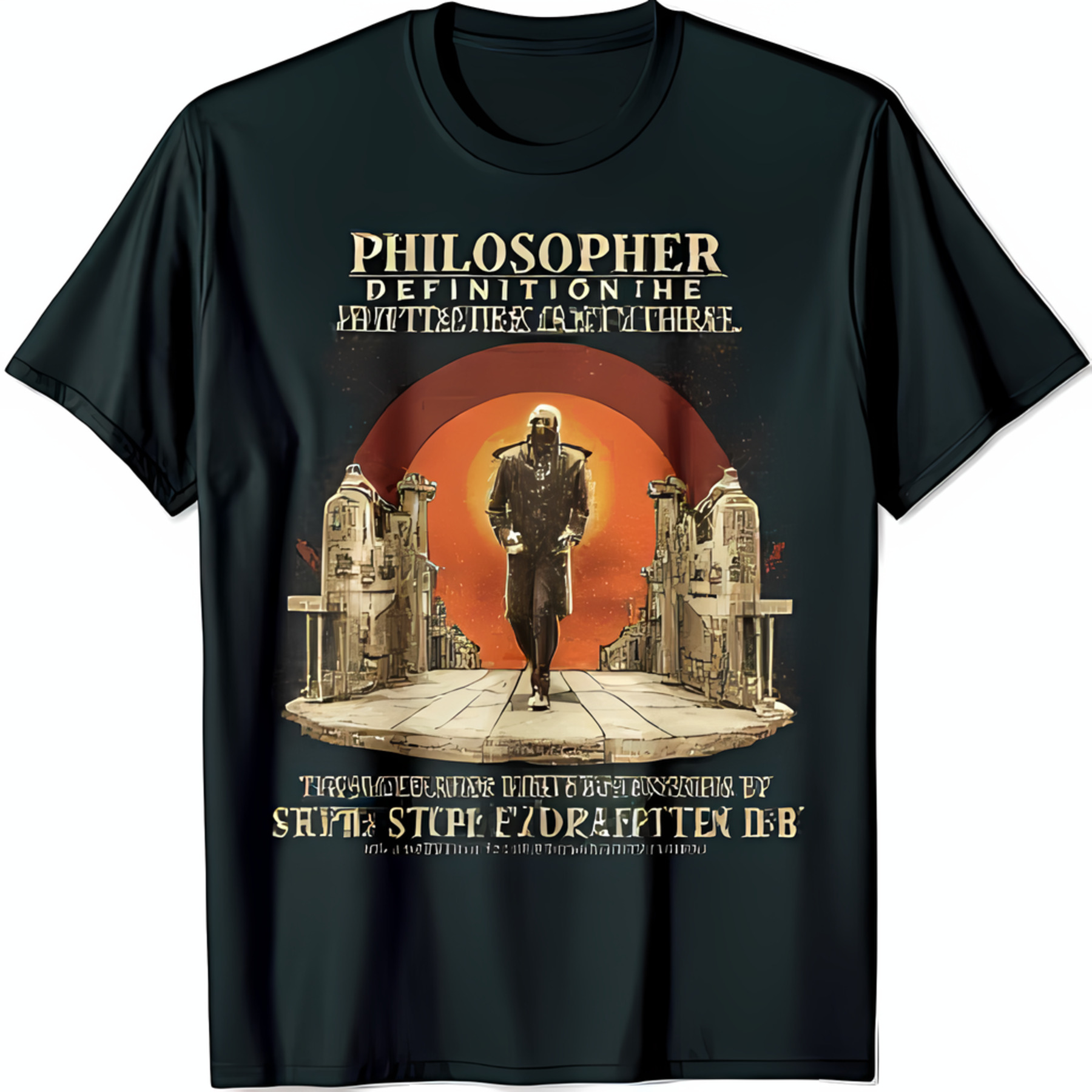 Vintage Black T-Shirt with Philosopher Graphic Lone Figure Sun ...