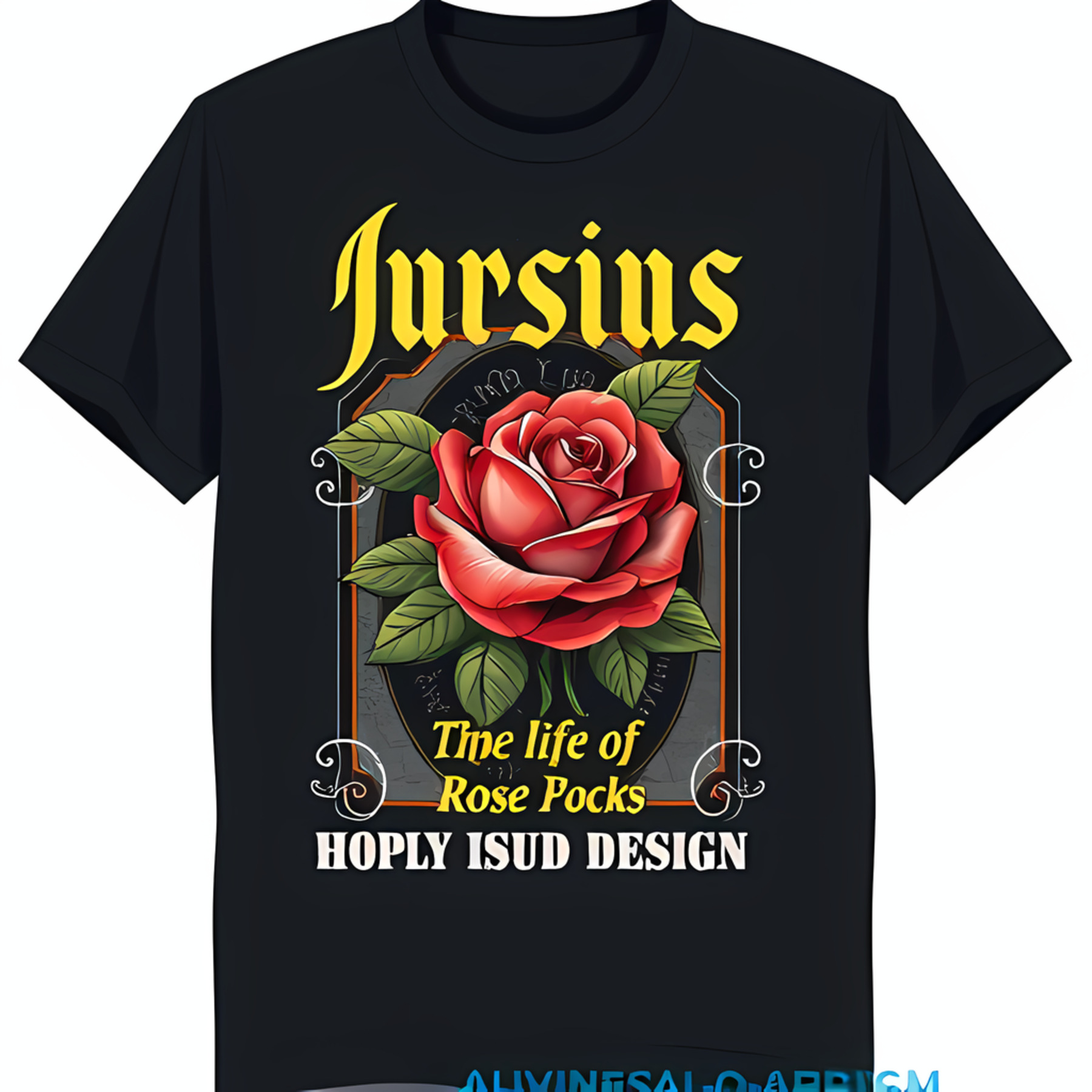 Vintage Black T-Shirt with Red Rose Graphic & 'Jursins The Life of Rose ...