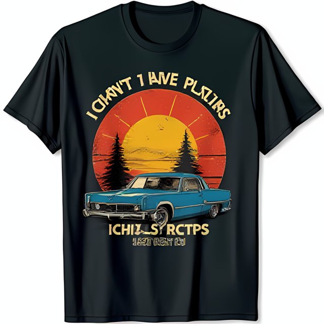 Vintage Black T-Shirt with Retro Blue Car & Sunset Graphic I Can’t I ...