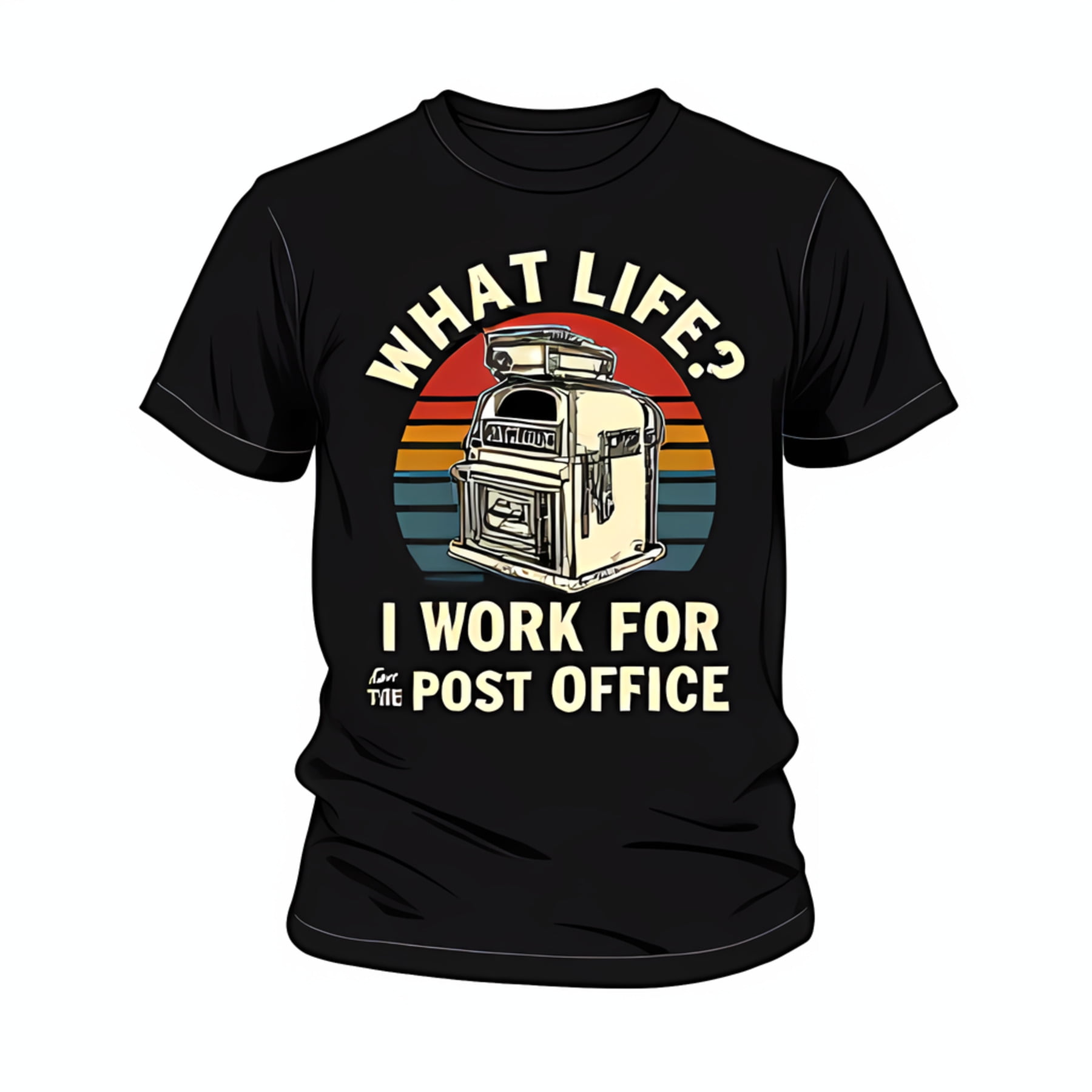 Vintage Black T-Shirt with Retro Mail Sorting Machine Graphic What Life ...