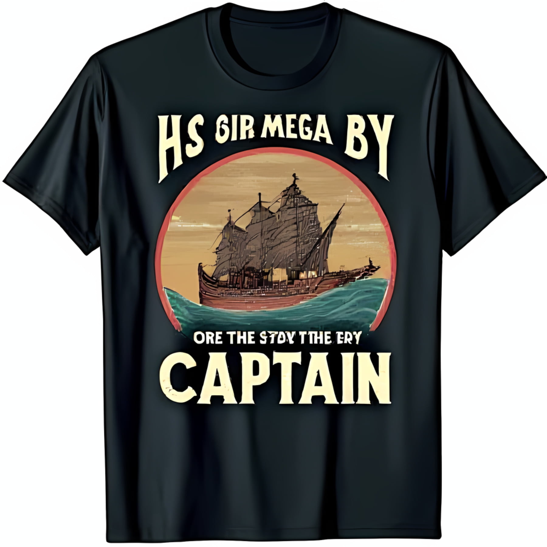 Vintage Black T-Shirt with Sailor Style Ship Graphic Unique Design ...