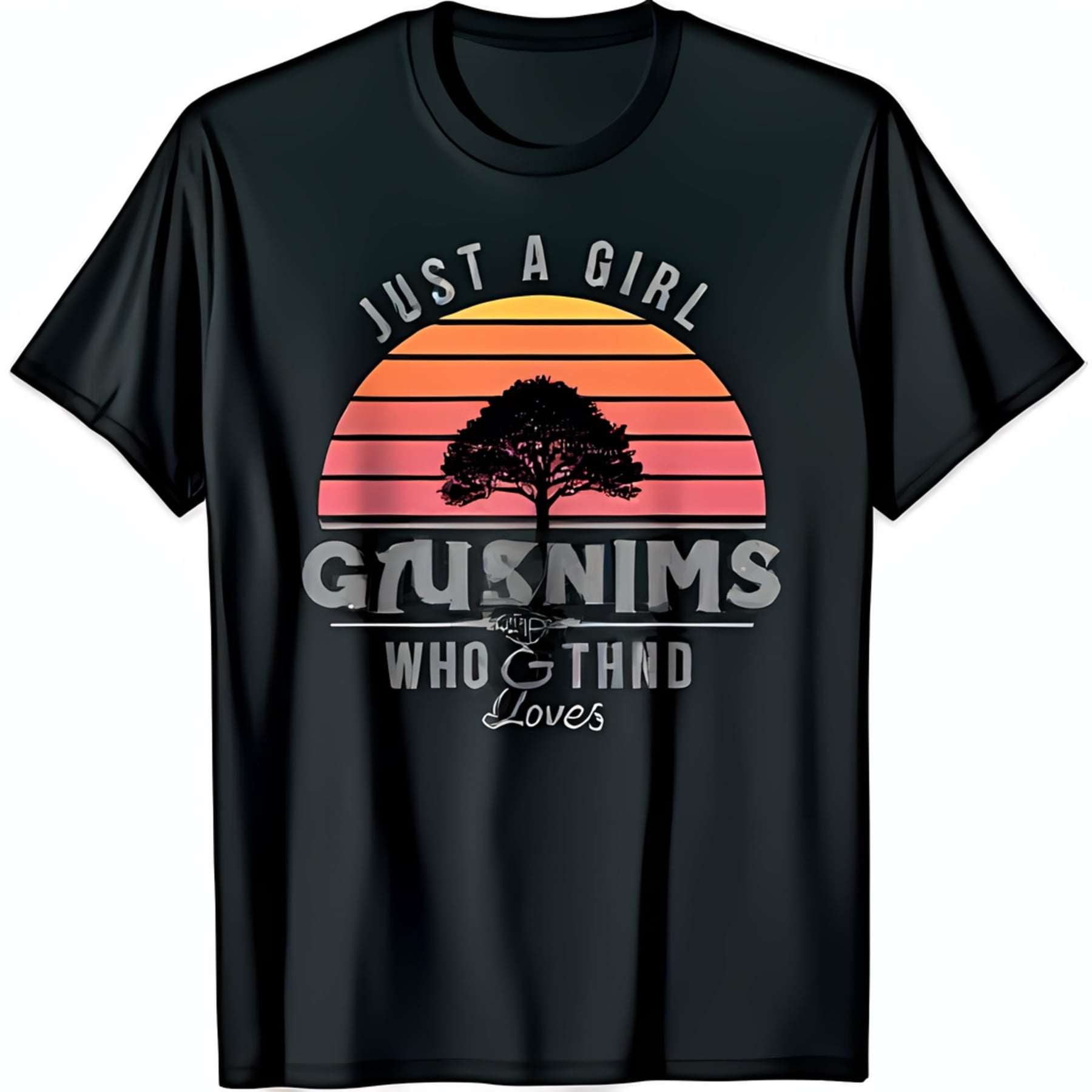 Vintage Black T-Shirt with Sunset and Tree Graphic Just a Girl & Grass ...