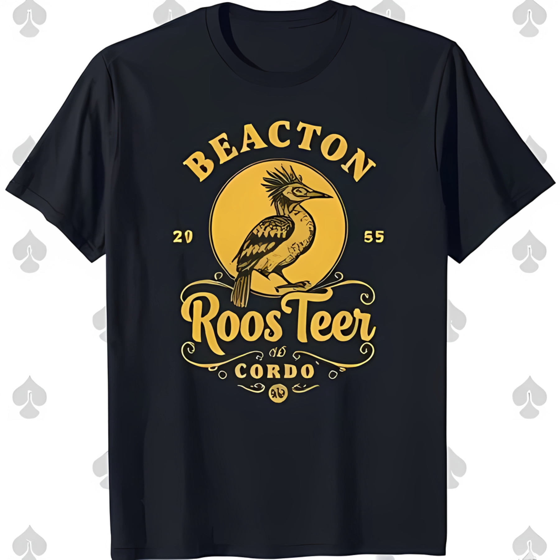 Vintage Black T-Shirt with Yellow 'BEACTON Roos TEER de CORDO' Graphic ...
