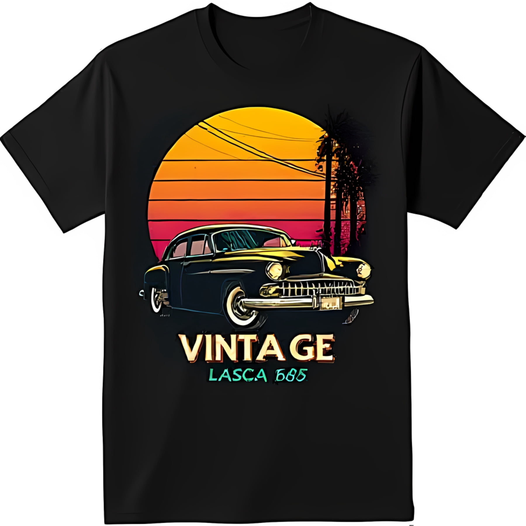 Vintage Black T-Shirt with of Classic Car Sunset & Trees VINTAGE LASCA ...