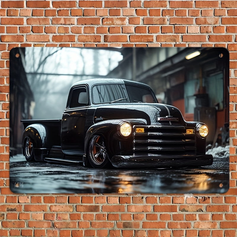 Vintage Black Truck Metal Tin Sign, 8x12 Inches Retro Garage Wall Art ...