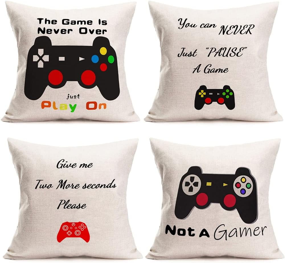 Vintage Black Video Game Controller Decorative Pillow Covers 4Pack Teen ...