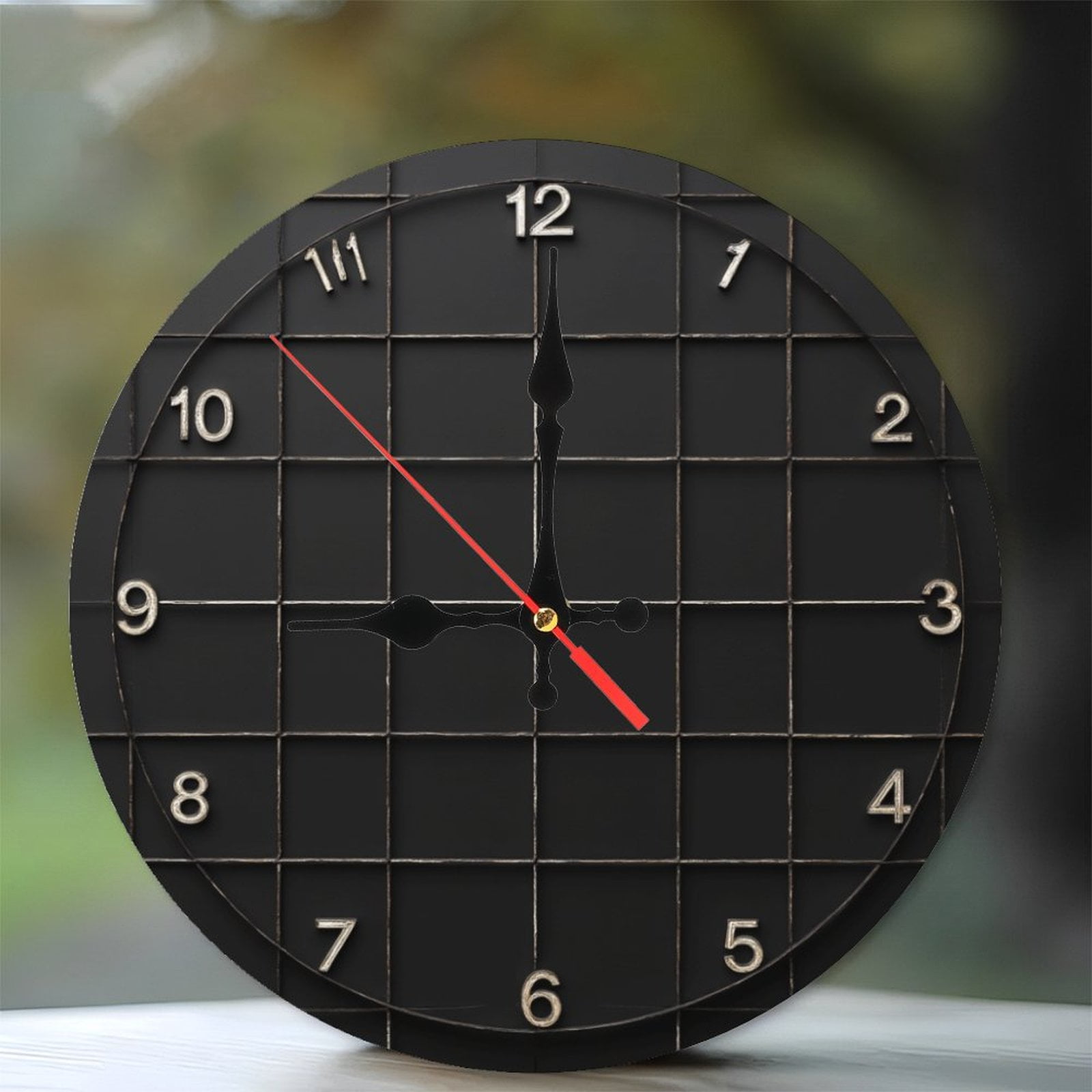 Vintage Black Wall Clock with Grid Design And Numbers 10-Inch Silent ...