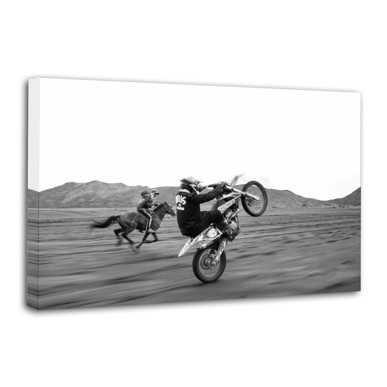 Vintage Black And White Western Cowboy Motocross Horse Racing Painting ...