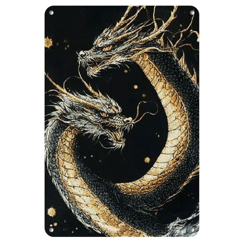 Vintage Black & Golden Dragon Wall Sign - Retro Metal Decor for Home ...