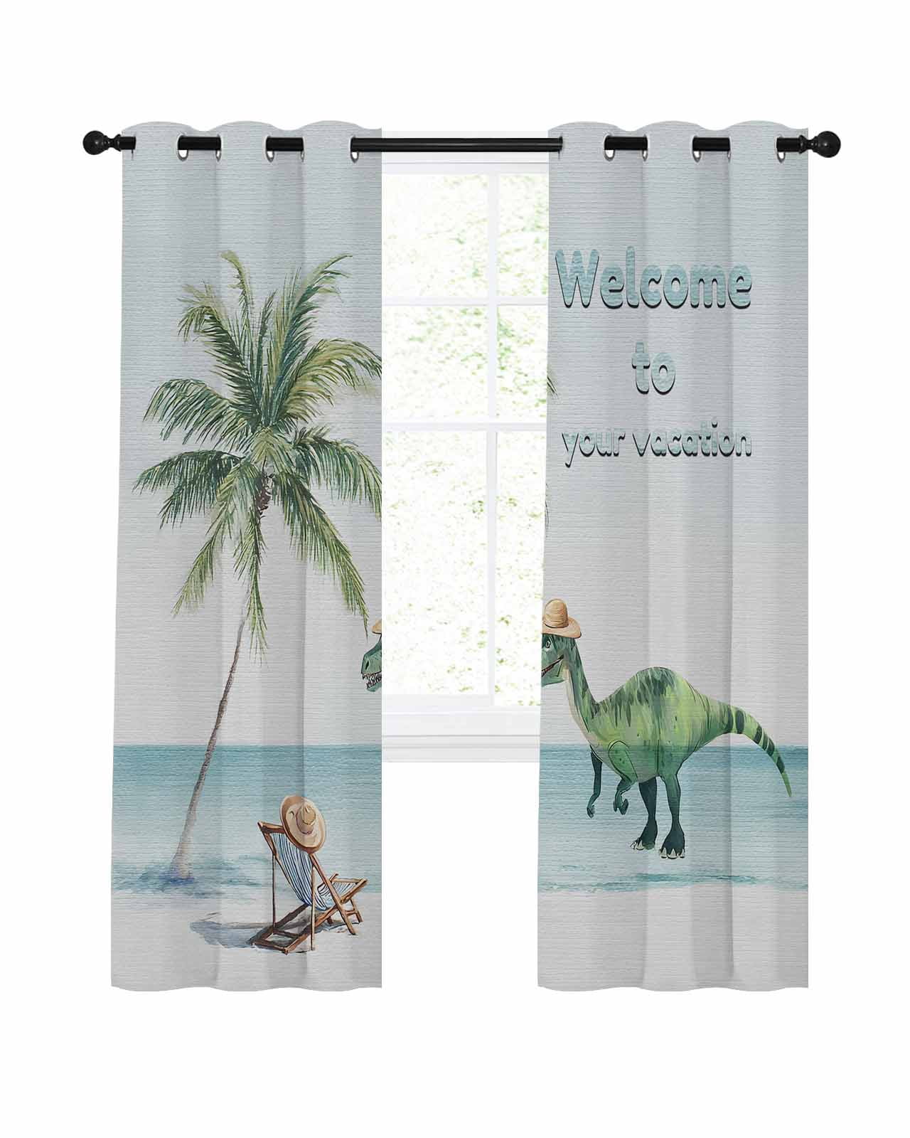 Vintage Blackout Curtains 72 Inch Length Welcome Vacation Seaside Palm ...