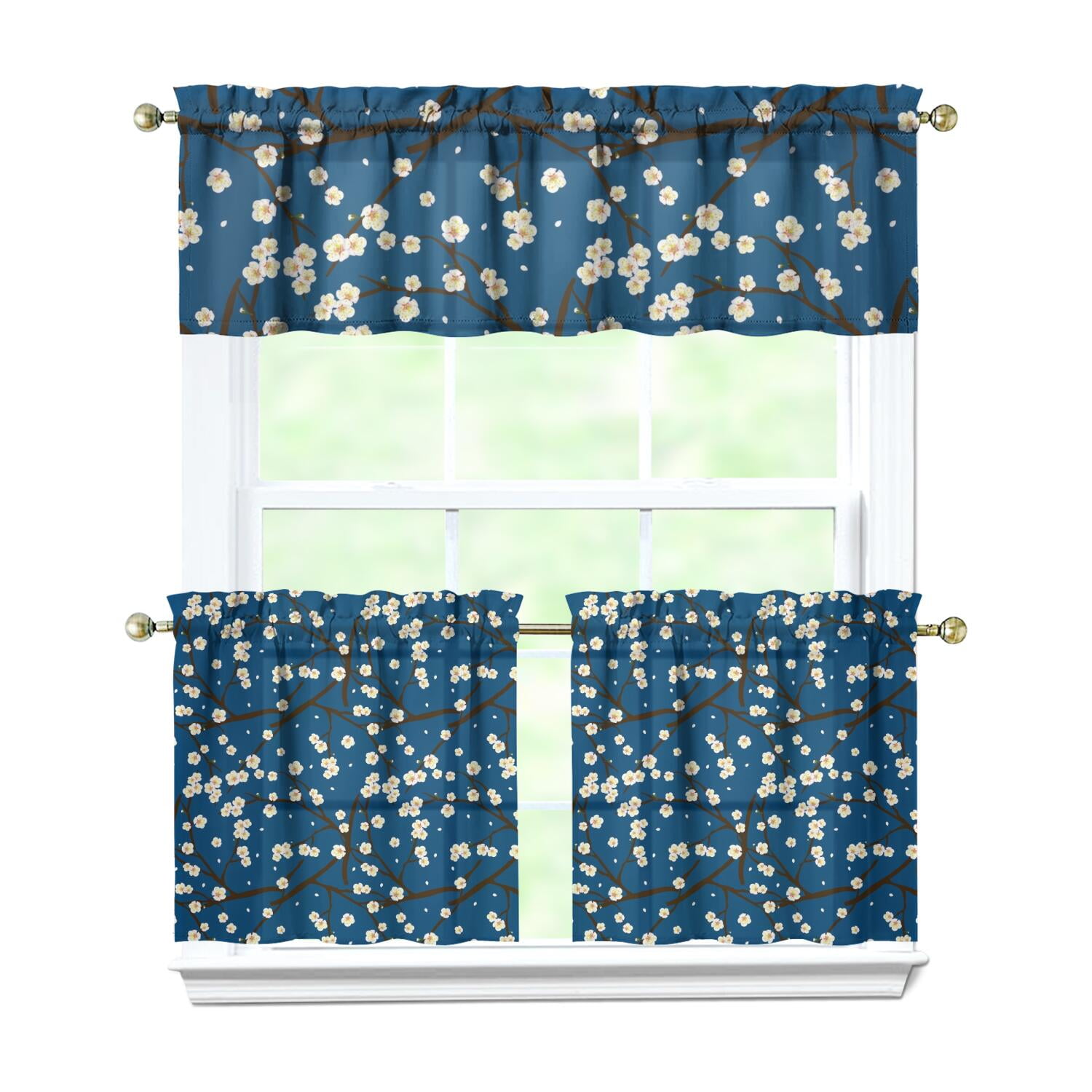 Vintage Blooming Curtains 24 Inch - 3 Panel Rustic Farmhouse Set with ...