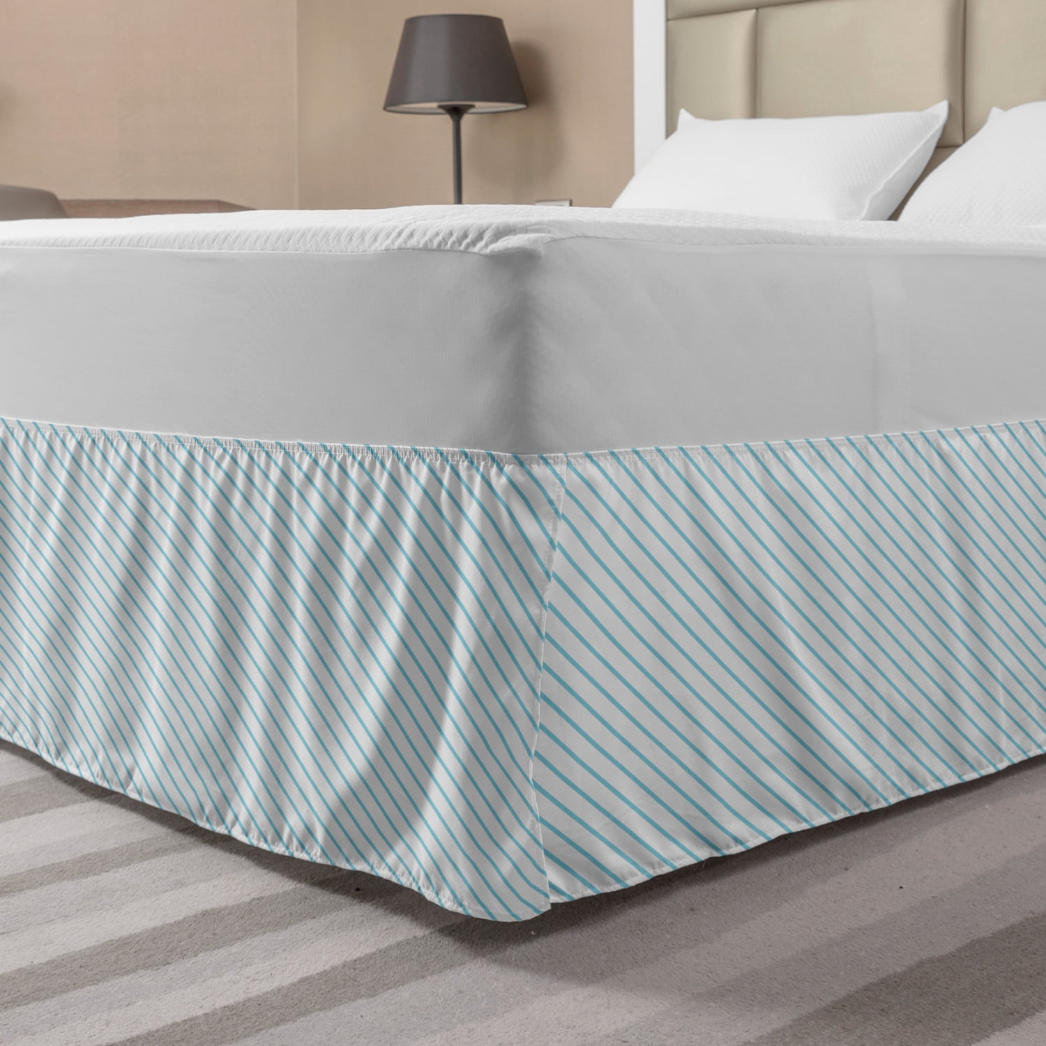 Vintage Blue Bed Skirt, Diagonally Alligned Geometric Pattern of ...