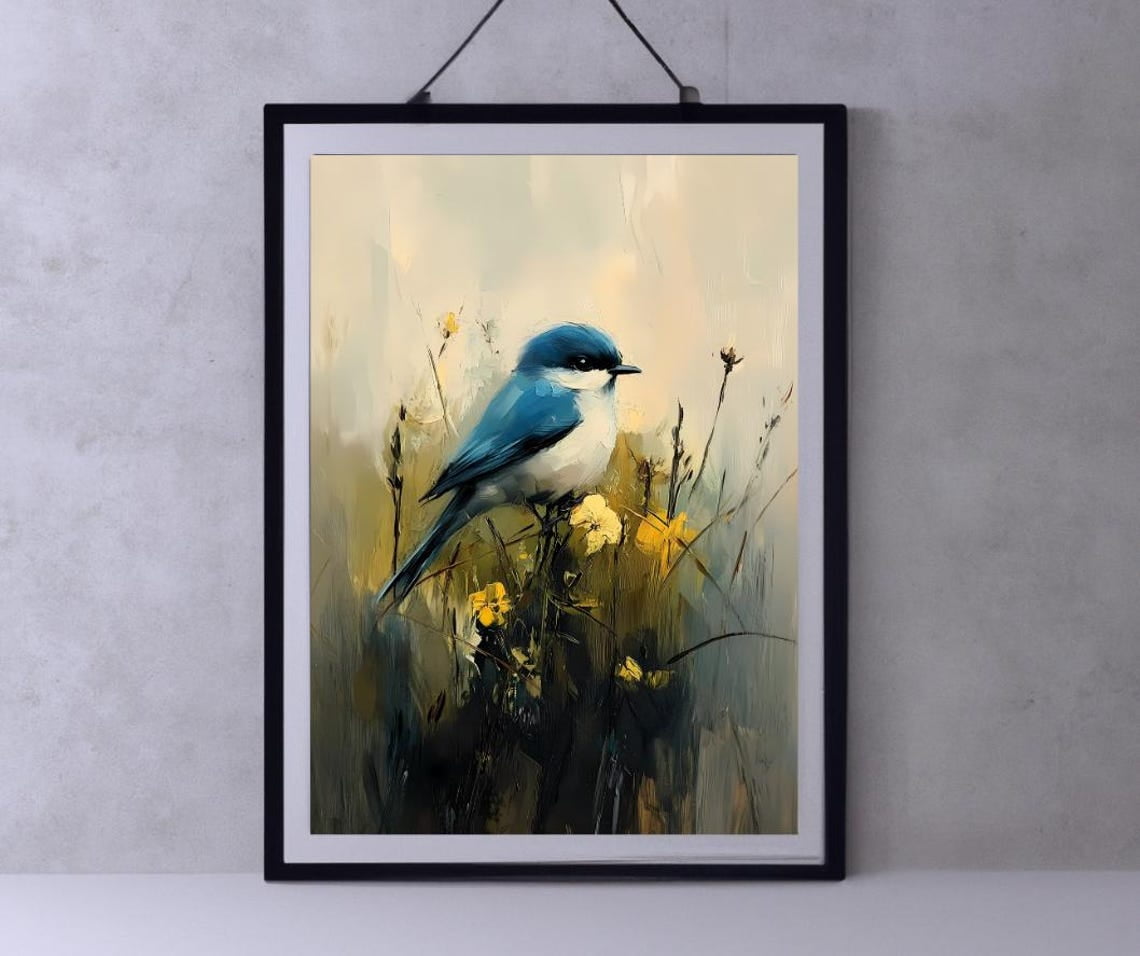 Vintage Blue Bird Wall Art, Dark Cottagecore Farmhouse Art, Dark Academia Gothic Aesthetic Decor ...