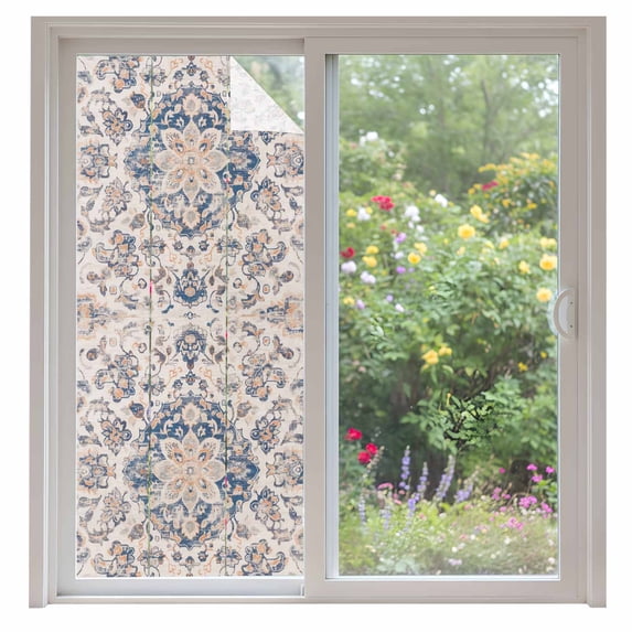 Vintage Blue Boho Window Privacy Film, Mexican Flowers Southwestern ...