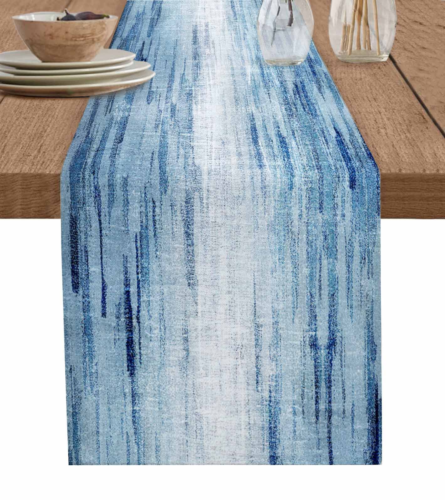 Vintage Blue Burlap-Cotton Table Runner 90 Inches Long,Retro Blue Ombre ...