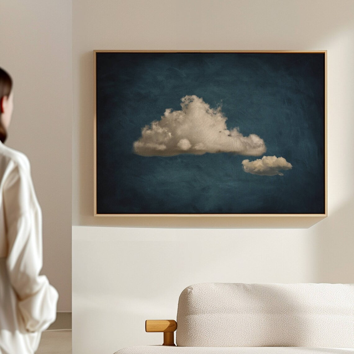 Vintage Blue Clouds Wall Art, Horizontal Framed Art, Large Living Room Decor, Abstract ...