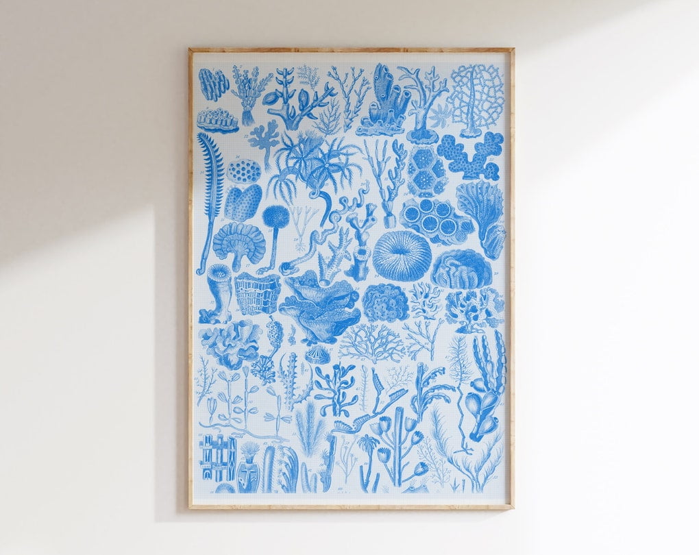 Vintage Blue Coral Print Coastal Cowgirl Decor Beachy Blue Wall Art ...