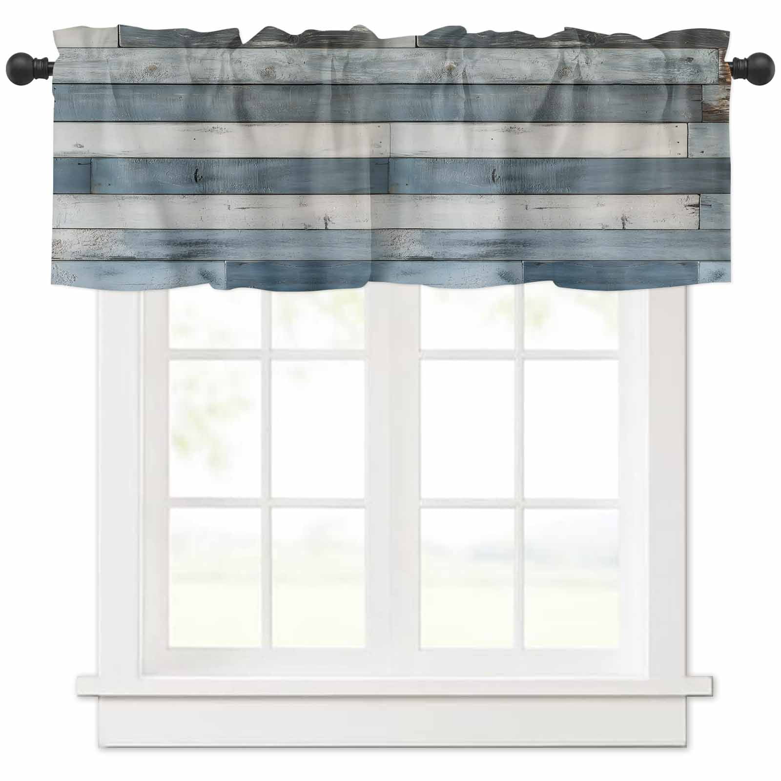 Vintage Blue Farmhouse Valances for Windows Farmhouse Kitchen Curtains ...