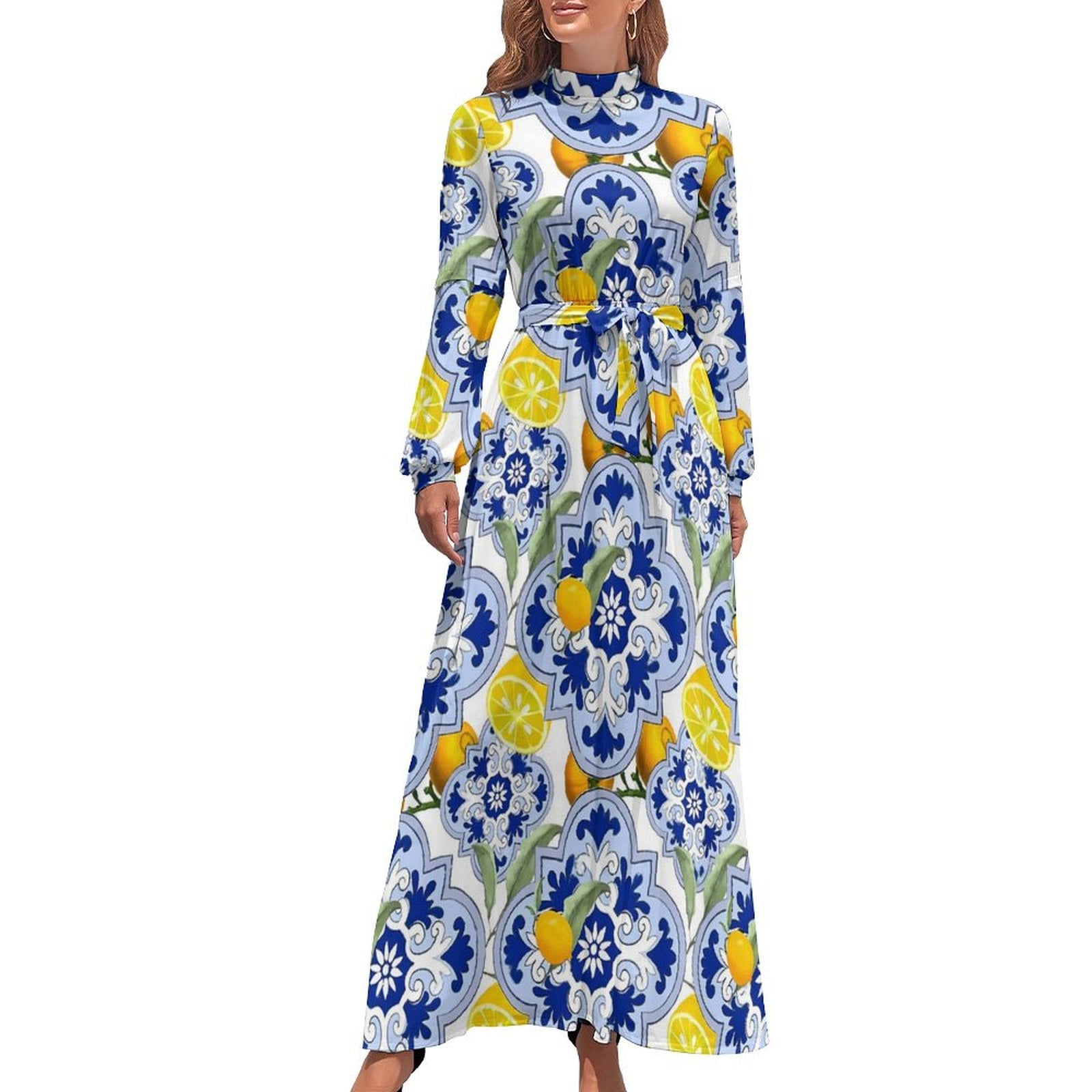 Vintage Blue Flower Dress Hydrangea Print Sexy Maxi Dress Street Style ...