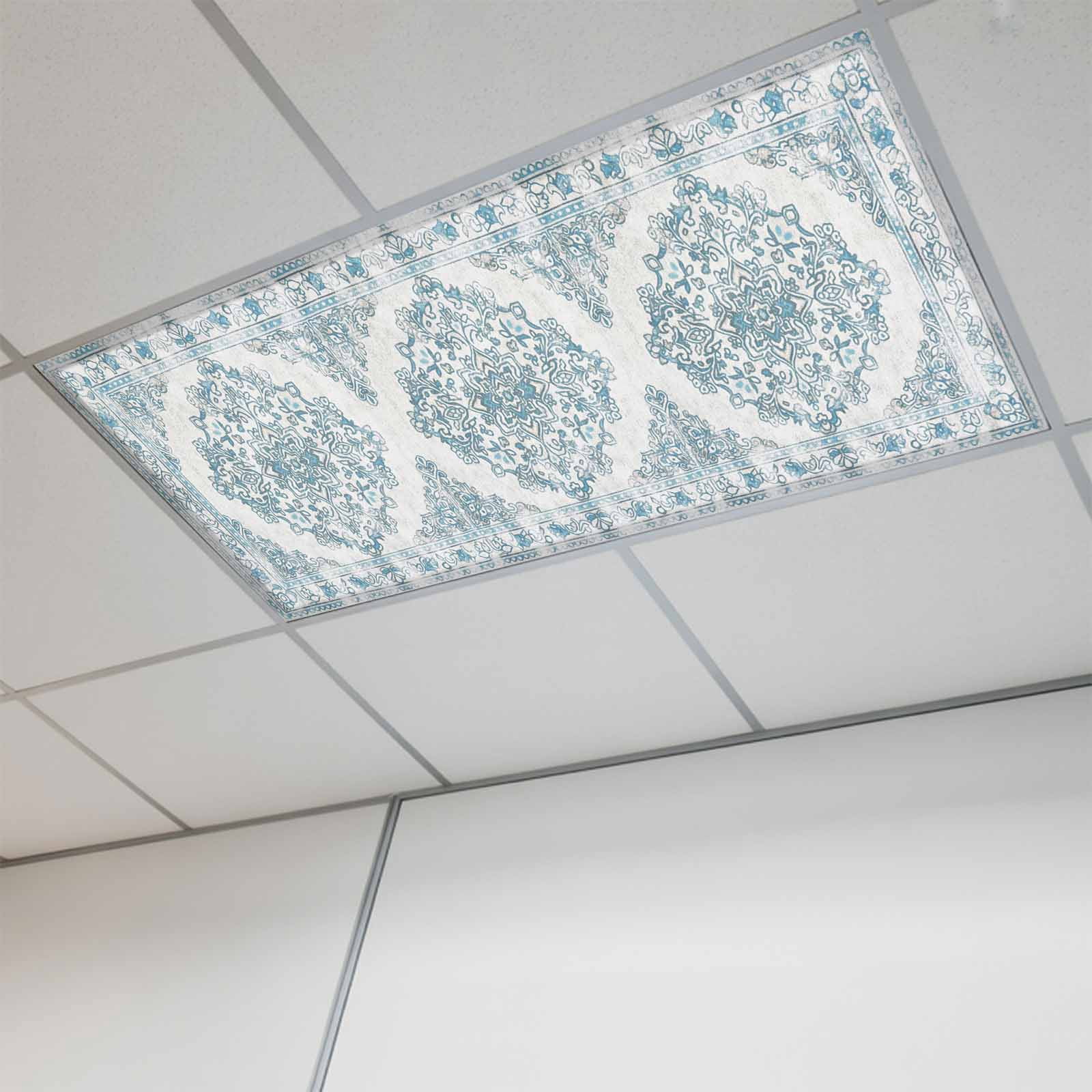 Vintage Blue Fluorescent Light Covers, Boho Ethnic Mexican Floral ...