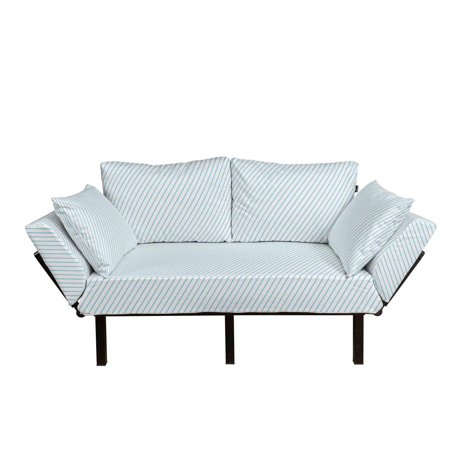 Vintage Blue Futon Couch, Diagonally Alligned Geometric Pattern of ...