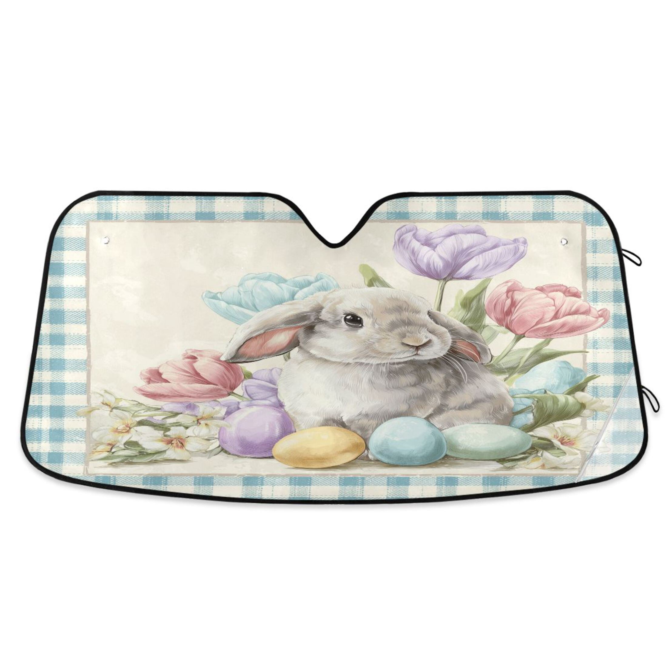 Vintage Blue Gingham Easter Eggs Rabbit Tulips Windshield Sun Shade ...